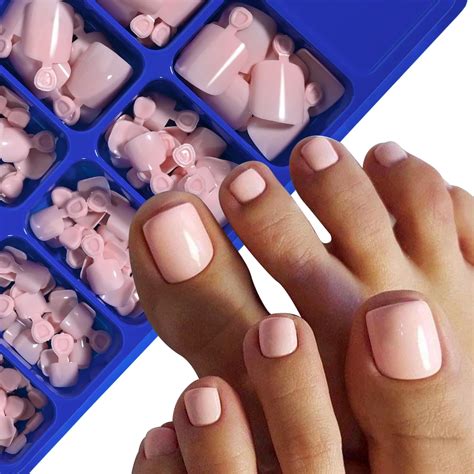 100pcs Fake Toenail Nude White Clear Press On Toe Foot Full Cover Short