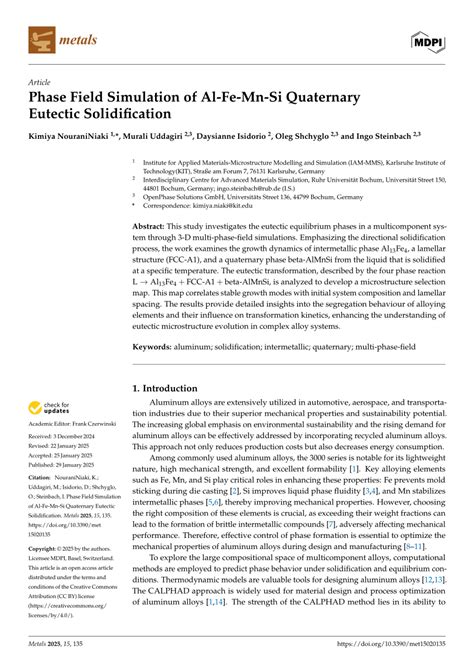 Pdf Phase Field Simulation Of Al Fe Mn Si Quaternary Eutectic