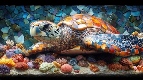 Sea Turtle Mosaic Artwork Premium Ai Generated Image