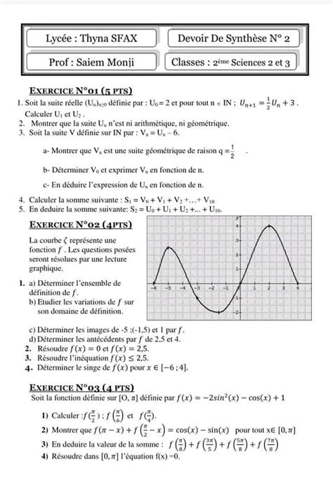 2 ème Sciences Math 2ème Sciences Devoir De Synthese 2 Mat Correction