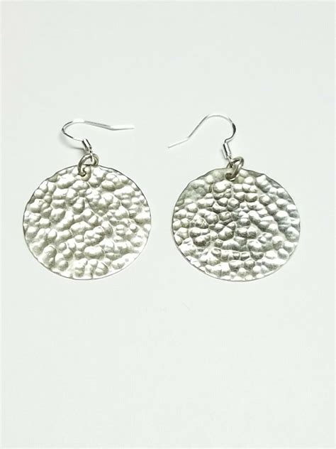 Vintage 925 Hammered Sterling Silver Disc Dangle Earrings 18798395