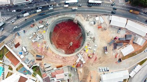 Excavation Of Launch Shaft For Subway Station Construction Showing