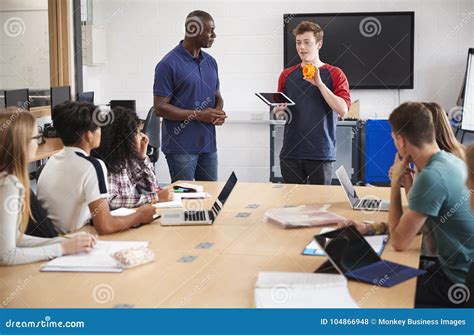 College Student Making Presentation In Cad3d Printing Class Stock