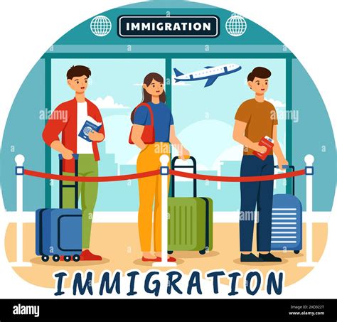 Immigration Vector Illustration Movement Of People With Document Visa