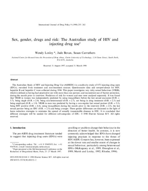 Pdf Sex Gender Drugs And Risk The Australian Study Of Hiv And