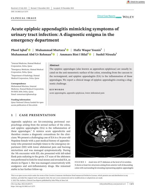 Pdf Acute Epiploic Appendagitis Mimicking Symptoms Of Urinary Tract Infection A Diagnostic