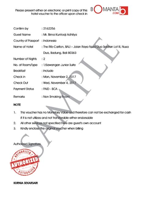 Hotel Voucher Sample Template