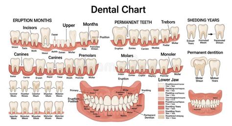 Detailed Diagram Of Teeth Eruption And Shedding Stock Illustration