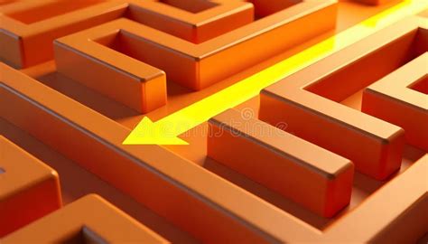 A Yellow Arrow Guides Through An Orange Maze Representing Problem Solving Stock Illustration
