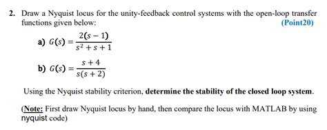 Solved Draw A Nyquist Locus For The Unity Feedback Control