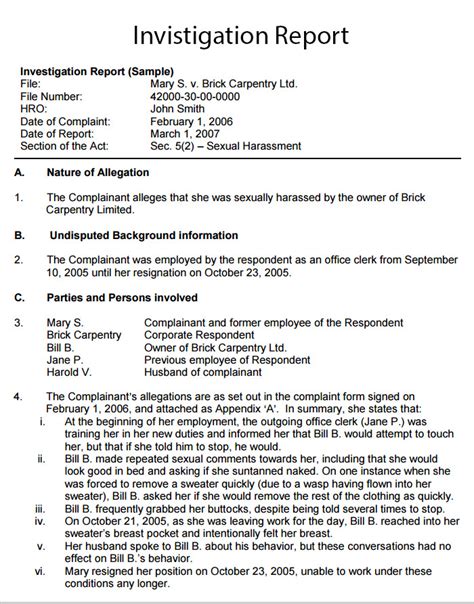 Workplace Investigation Report Template 7 Free Pdf Word Documents