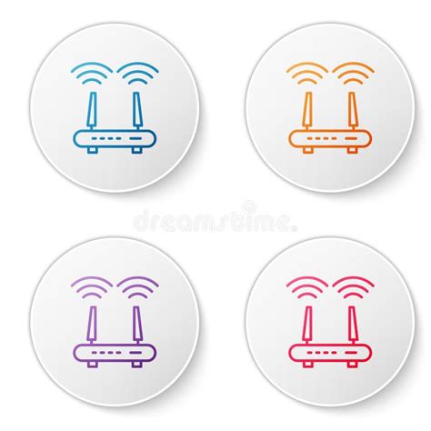 Set Line Router And Wi Fi Signal Symbol Icon Isolated On White
