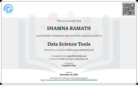 Ibmdeveloperskillsnetwork Ds0105en Certificate Cognitive Class