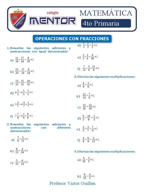 Operaciones Con Fracciones 4to Pdf
