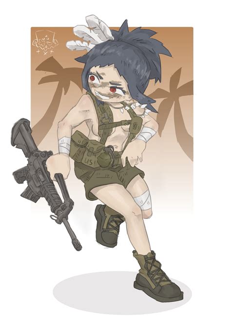 Mr Banzai Original Highres 1girl Ammunition Pouch Assault Rifle Black Hair Explosive