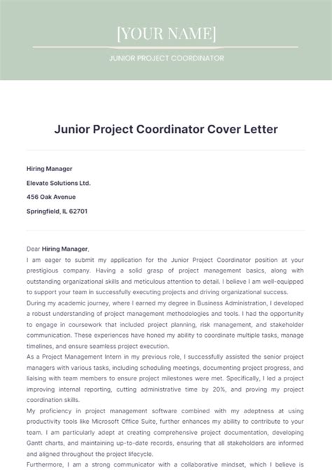 Cover Letter Project Coordinator