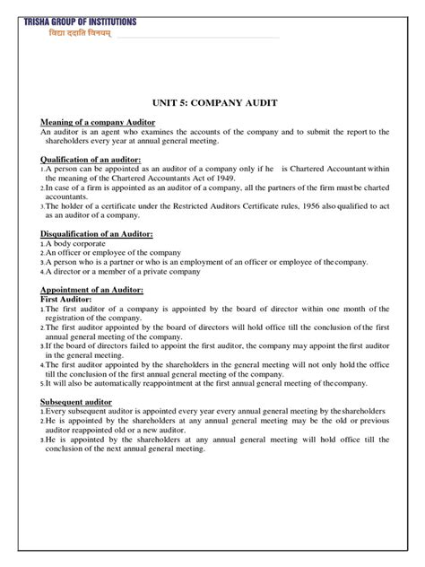Unit 5 Company Audit Pdf Legal Liability Audit