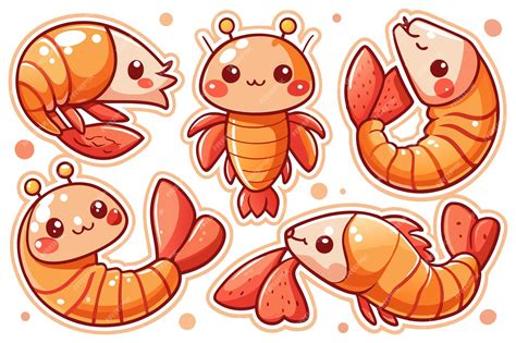 Un Conjunto De Cinco Lindas Ilustraciones De Camarones De Dibujos