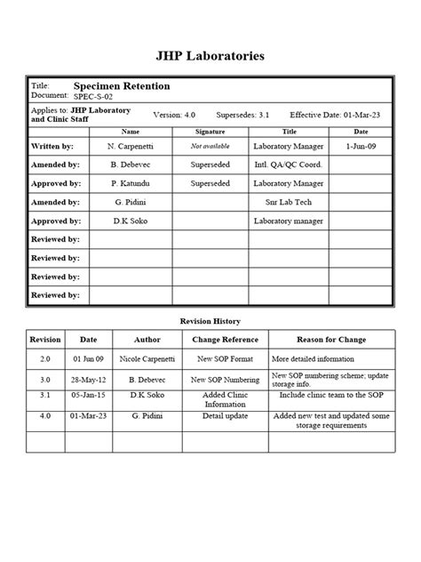 Rdp 804 Example Specimen Retention Sop Blank Copy Id 10212579 Pdf Polymerase Chain