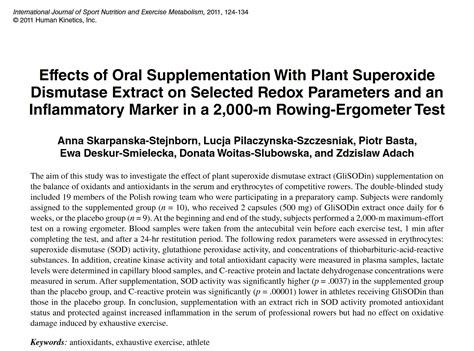 Effects Of Oral Supplementation With Plant Superoxide Dismutase Extract