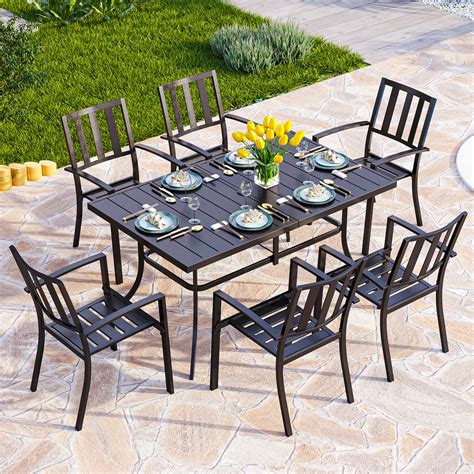 Umbrella Table 6 Chairs 6 Seater Weatherproof Woven Wooden Dining
