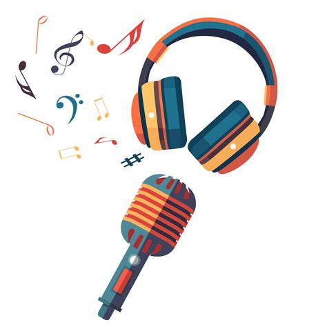 Microphone With Headphones And Musical Notes 23806723 Vector Art At Vecteezy