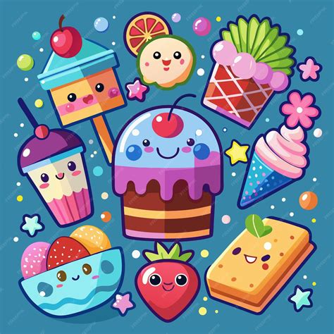 Una Colección De Dulces De Dibujos Animados Lindos Como Helado De