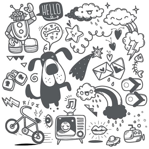 Premium Vector Cute Hand Drawn Doodle Set Love Cute Thing Cute