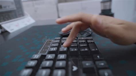 Close Up Of Asian Female Hands Typing On Keyboard On Desk At Office