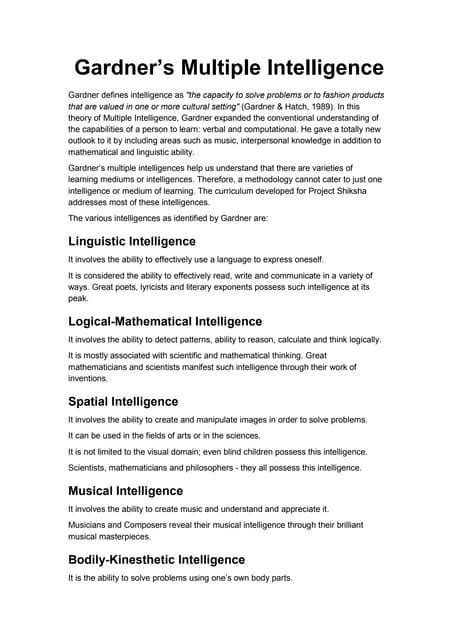 Gardners Multiple Intelligence Pdf