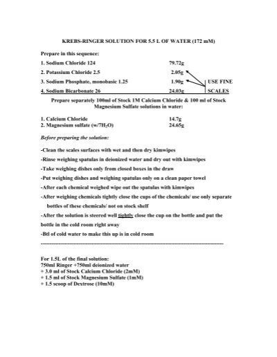 Krebs Ringer Solution For 55 L Of Water 172 Mm