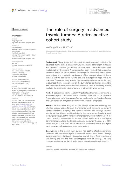 Pdf The Role Of Surgery In Advanced Thymic Tumors A Retrospective