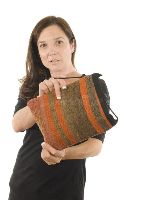 Woman Turkish Kilim Woven Hand Bag Pocketbook Stock Image Image Of