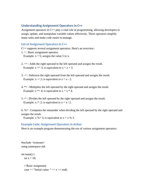 Assignment Operators In Cpp New Pdf