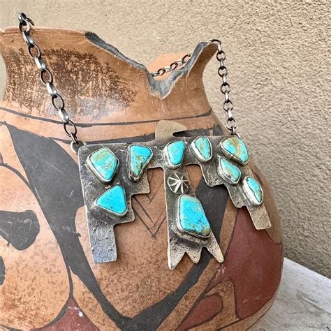 Zuni Jude Candelaria Sterling Silver Turquoise Thunderbird Pendant Bar