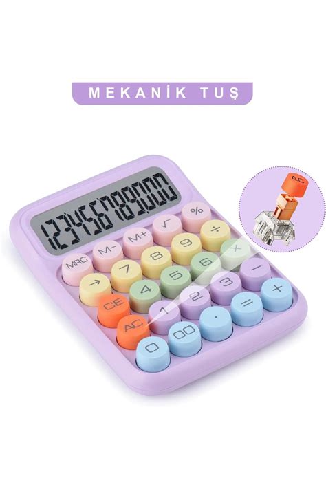 Valkyrie Renkli Çok Şirin 12 Hane Mekanik Hesap Makinası Büyük Ekranlı 4 Fonksiyonlu Ev Ofis