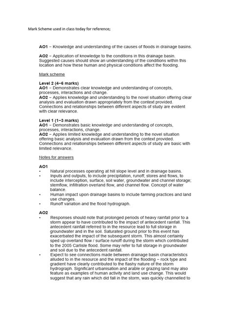 Mark Scheme Used In Class Today For Reference Pdf Surface Runoff
