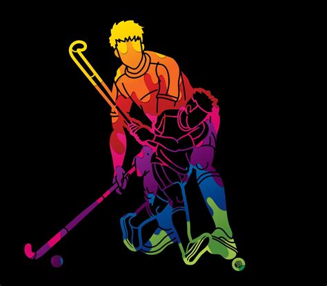 Graffiti Group Of Field Hockey Sport Team Male Players Mix Action