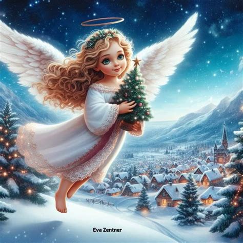 An Angel Holding A Christmas Tree In The Snow