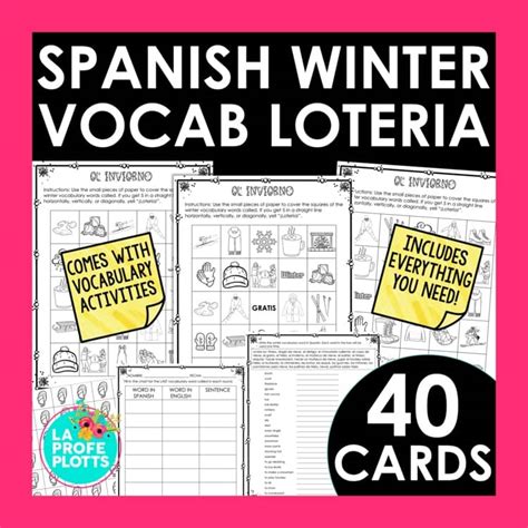 Spanish Winter Activities Lotería Bingo Winter Vocabulary Spanish Game