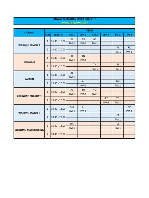 Jadwal Tambahan Siswa Grade D Pdf