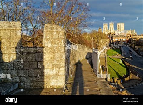 Uk North Yorkshire York City Walls With City Centre And York Minster