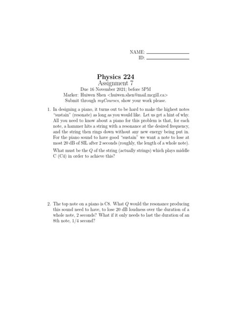 Physics 224 Assignment 7 Pdf Piano String Instruments