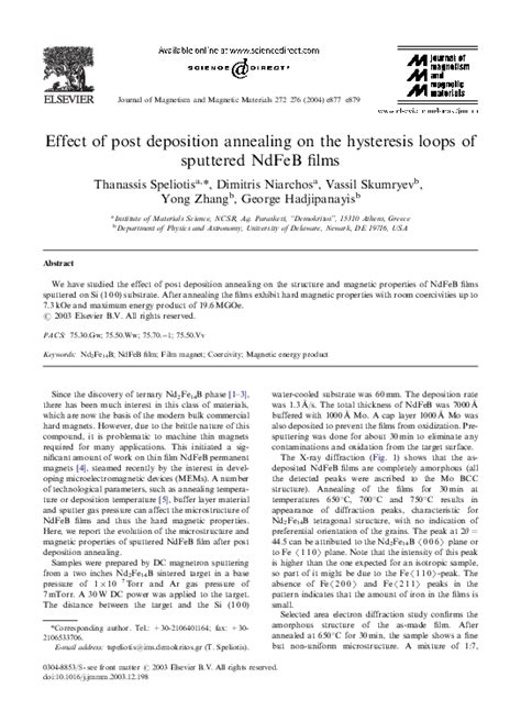 Pdf Effect Of Post Deposition Annealing On The Hysteresis Loops Of