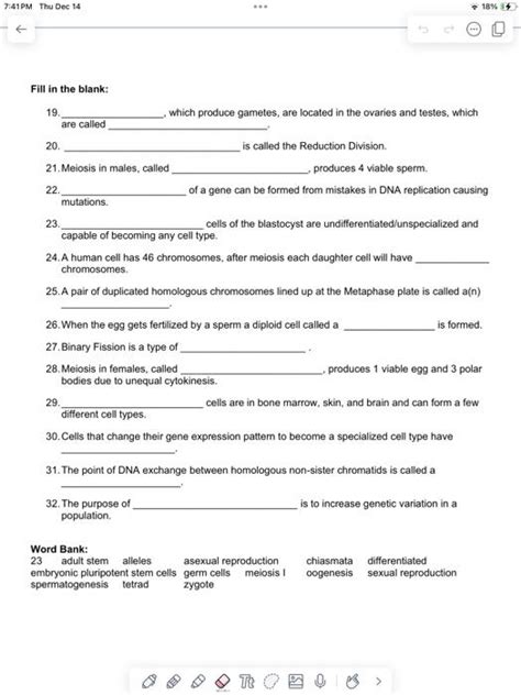Solved Hw Ch 11 Meiosis Worksheet Write The Stage Of Meiotic