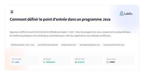 Comment Définir Le Point Dentrée Dans Un Programme Java Labex