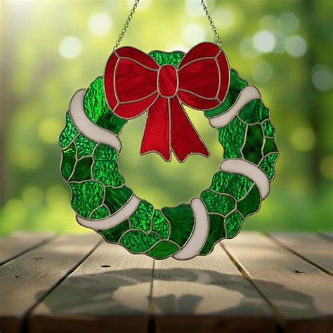 Christmas Wreath Stained Glass Pattern Holiday Window Suncatcher Svg