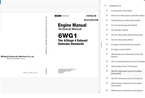 Hitachi 6wg1 Tier 4 Compatible Engine Technical Heavy Equipment Manual