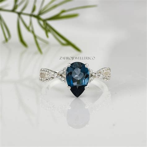 London Blue Topaz Ring Pear Shape Ring Engagement Ring Etsy