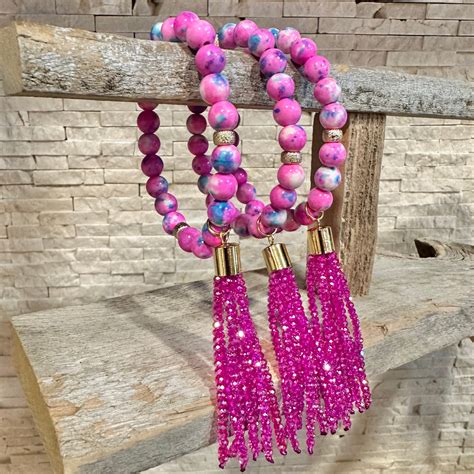 Hot Pink Tassel Single Stacked